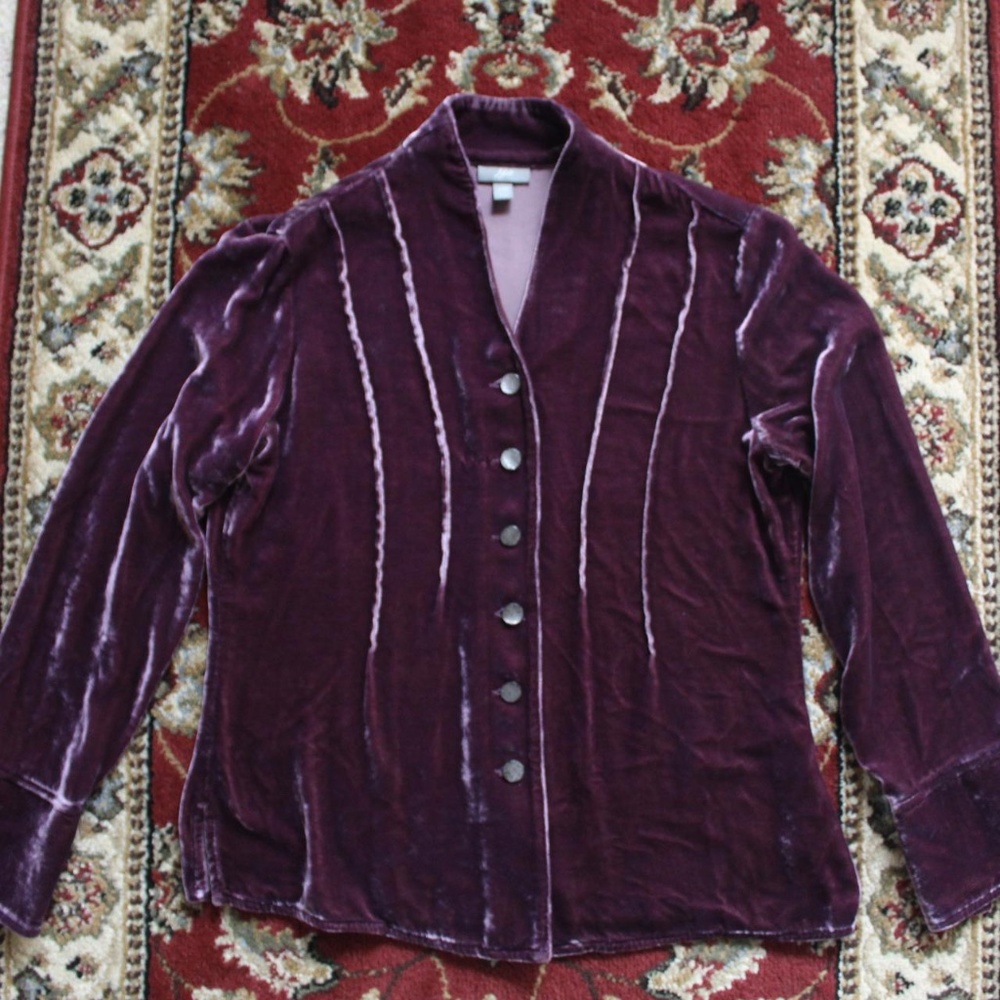 Magical Deep Purple Velvet Button Down Jacket - Gem